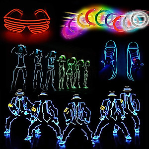 lychee EL Wire Neon Glowing Strobing Electroluminescent Light El Wire for Parties, Halloween Decoration (White, 15ft)