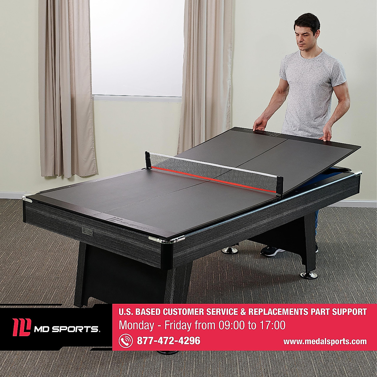 MD Sports 4-Piece Table Tennis Tabletop, Gray & Black (Midsize Conversion Top), 84'' (TT409Y19003)