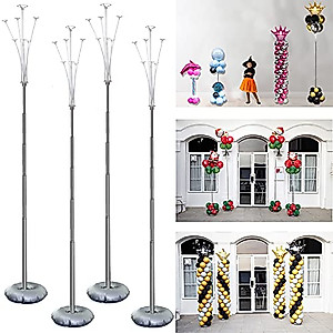 Decojoy 4 Set Balloon Stand Kit, 9 Feet Adjustable Balloon Arch for Floor, Ballon Column Tower with Weights Base and Pole, Metal Backdrop Stands for Parties, NO Need Helium Tank for Balloons
