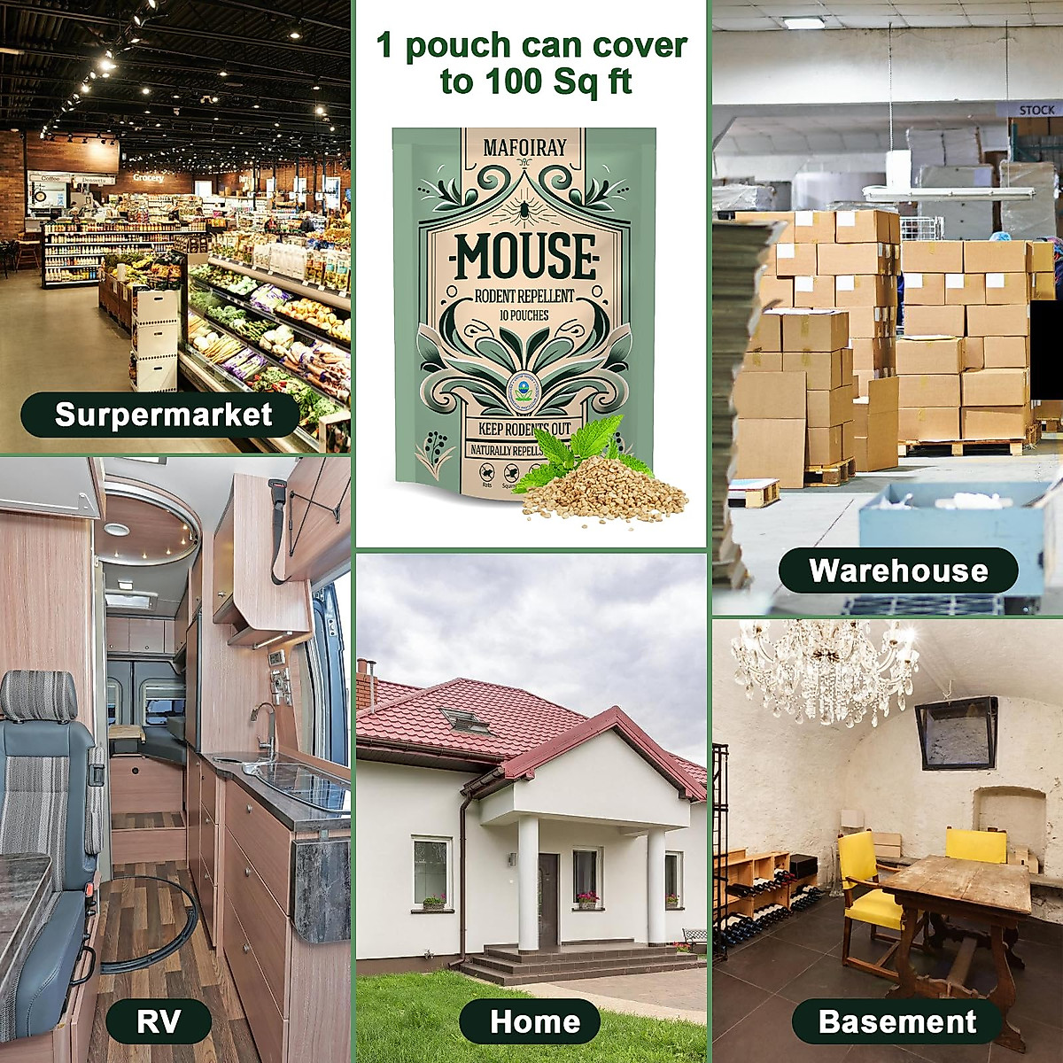 Rodent Repellent, Mafoiray Mouse Repellent Pouches Squirrel Repellent Natural Rodent Repelling, Eco-Friendly Peppermint Oil Outdoor to Keep Mice Out, Repel Mice from RV/Car/Garage/Home/Garage