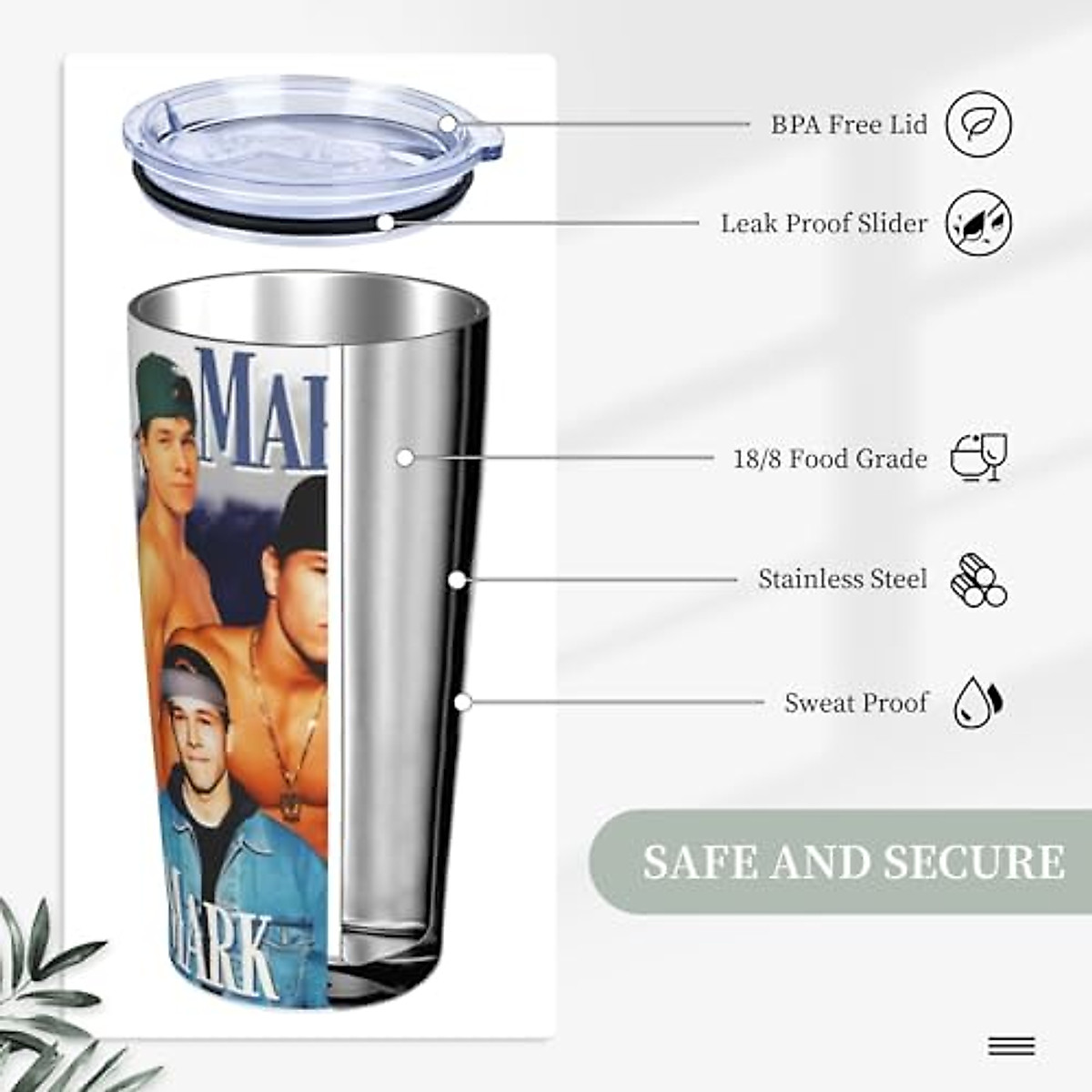 OAEWRE Mark Actors Wahlberg Stainless Steel Mug Insulated Tumbler Coffee Mugs with Lids and Straw Double Wall Vacuum Cup 20oz
