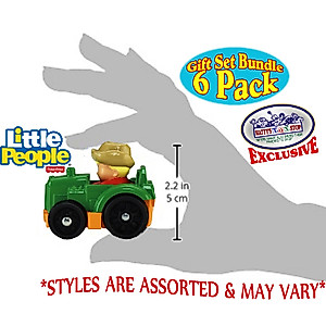 Fisher-Price Little People Wheelies Vehicles Gift Set Blind Bundle with Exclusive Matty's Toy Stop Storage Bag - 6 Pack (Assorted Styles)