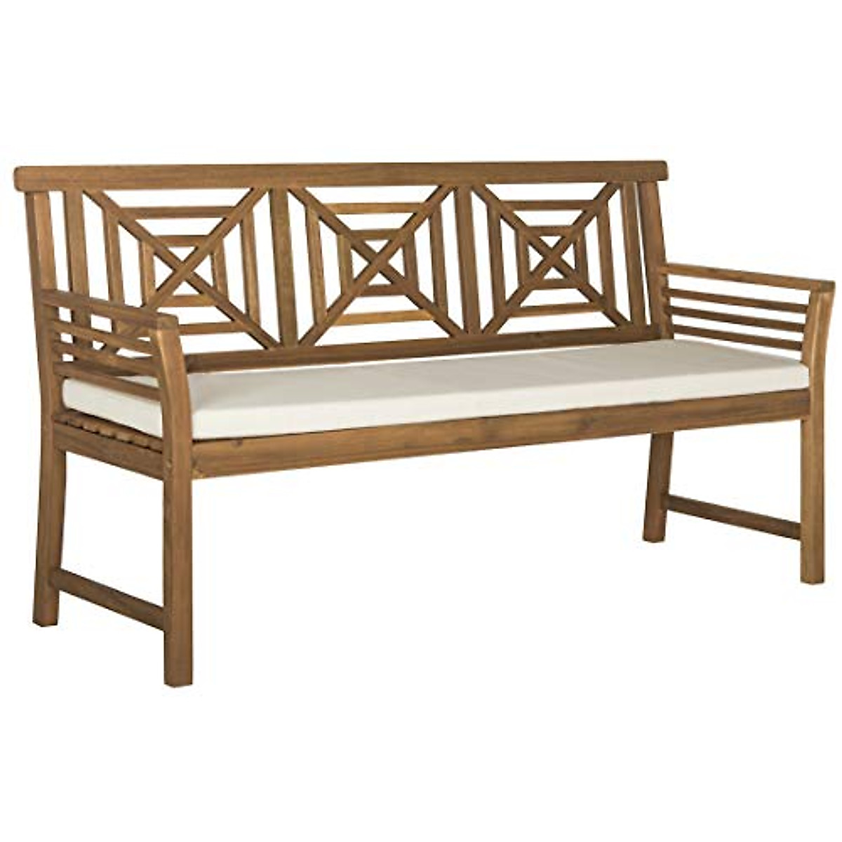 Safavieh PAT6737A Outdoor Collection Del Mar 3 Seat Bench, Natural/Beige