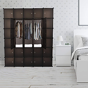 VINGLI Cube Storage Organizer, Plastic Closet Cabinet, DIY Plastic Modular Book Shelf Unit, Cube Shelves with Doors and Hanging Rods (Brown, 30 Cube- Deeper)