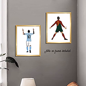 Football Star Cristiano Ronaldo and Lionel Messi Posters Wall Art, Neymar Kylian Mbappe Soccer Canvas Posters, World Cup Posters for Office Living Room Boys Room Man Cave Decor, Set of 4 (8"x10" Unframed)