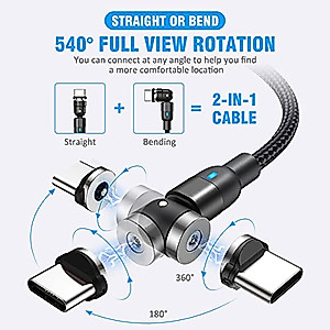 CJOY Magnetic Charging Cable(4 Pack 10ft+10ft+10ft+10ft), 540°Degree Rotation Magnetic USB Cable, Nylon Braided Magnetic Phone Charger, Charging Cable for Type C, Micro USB…