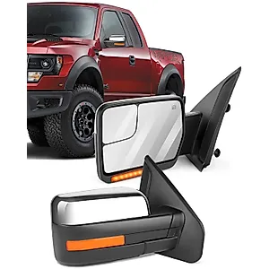 ECCPP Tow Mirrors Towing Mirrors Compatible with 2004-2014 for Ford for F150 1997-1999 for Ford for F-250 with Left Right Side Power Control Heat Turn Signal Puddle Light with Chrome Housing