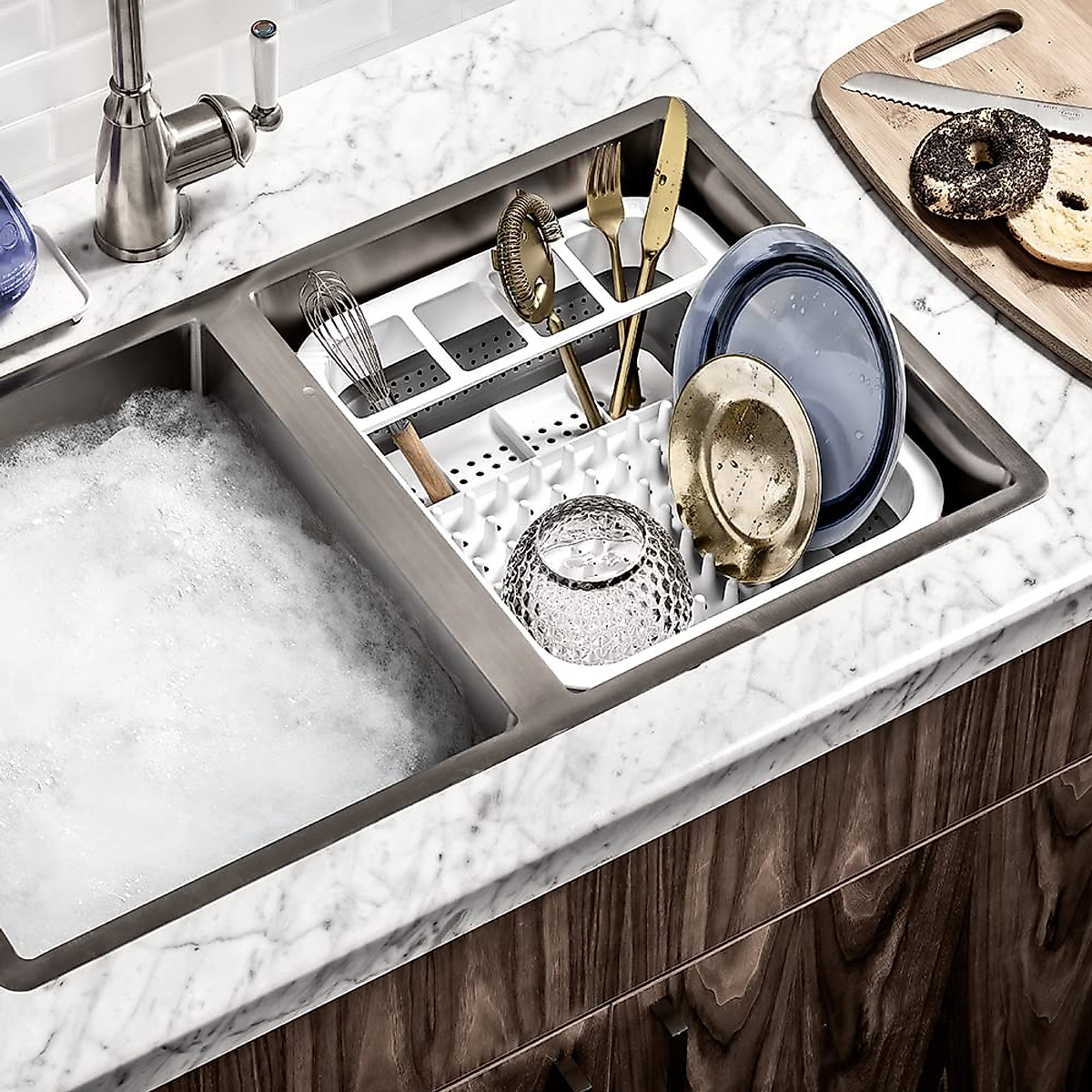 madesmart Premium Antimicrobial Collapsible Dish Rack, Portable, Easy-to-Store, Dish Drying Rack, EPA Certified, White