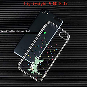 Unov Case for iPod Touch 7 Case iPod Touch 6 Case iPod Touch 5 Case Clear with Design Slim Protective Soft TPU Embossed Pattern for iPod 5th 6th 7th Generation (Rainbow Dinosaur)