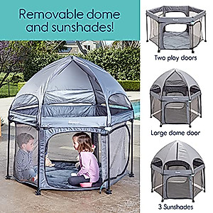 hiccapop 53” PlayPod Outdoor Baby Playpen with Canopy, Deluxe Portable Playpen for Babies and Toddlers with Dome, Sun-shades, Padded Floor | Pop Up Playpen for Beach or Home | Outdoor Playpen for Baby