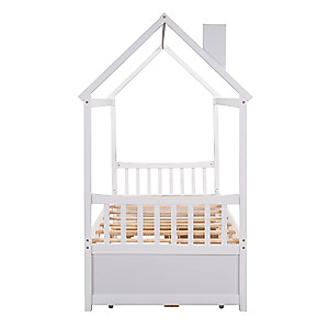 Bellemave Twin House Bed with Trundle and 3 Storage Drawers, Twin Captain's Beds Wooden Storage Daybed Frame for Kids Teens Boys Girls (Twin Size, White)