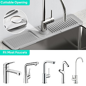 24 Inch Longer Faucet Mat for Kitchen Sink [5°Slope Fast Self-draining]Bathroom Kitchen Sink Splash Guard Silicone Sink Faucet Mat Splash Guard Kitchen Sink Area Tidy Splash Faucet Guard Draining Mat