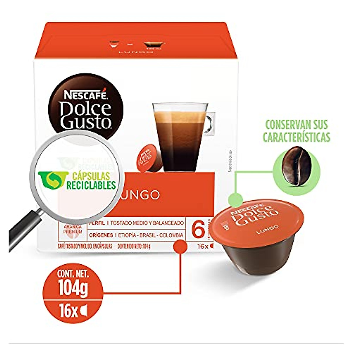 Nescafe Dolce Gusto, Caffe Lungo, 16 Count (Pack of 3)