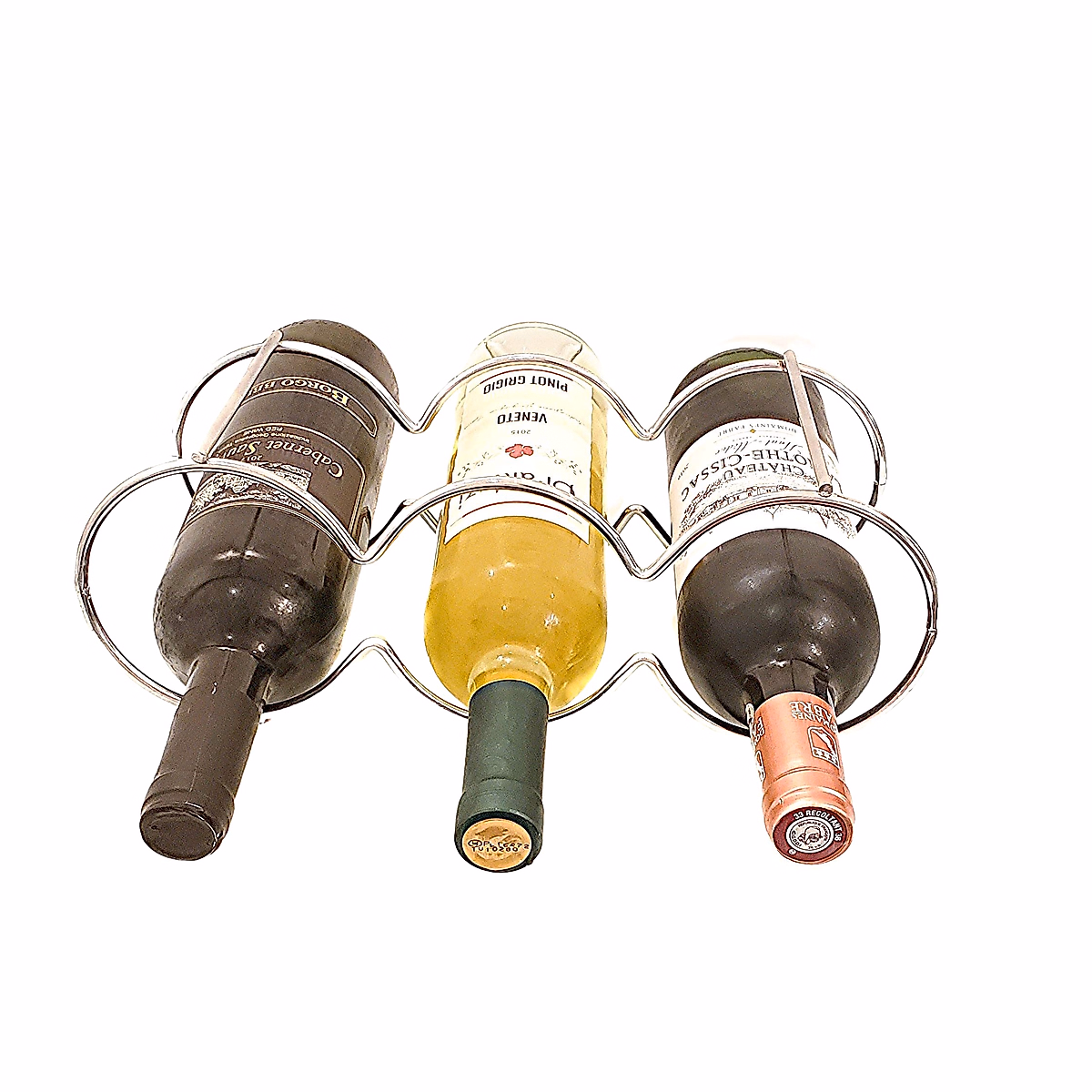 Stackable Table Top Wine Rack Bottle Holder (Silver)