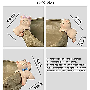 Ebrima Set of 3 Cute Animal Figurines Planter Pot Hanger Decorations, Resin Hanging Climbing Pig/Rabbit/Frog Sculpture Outdoor Statues Ornaments for Flower Pot Garden Decor (3 Pigs)