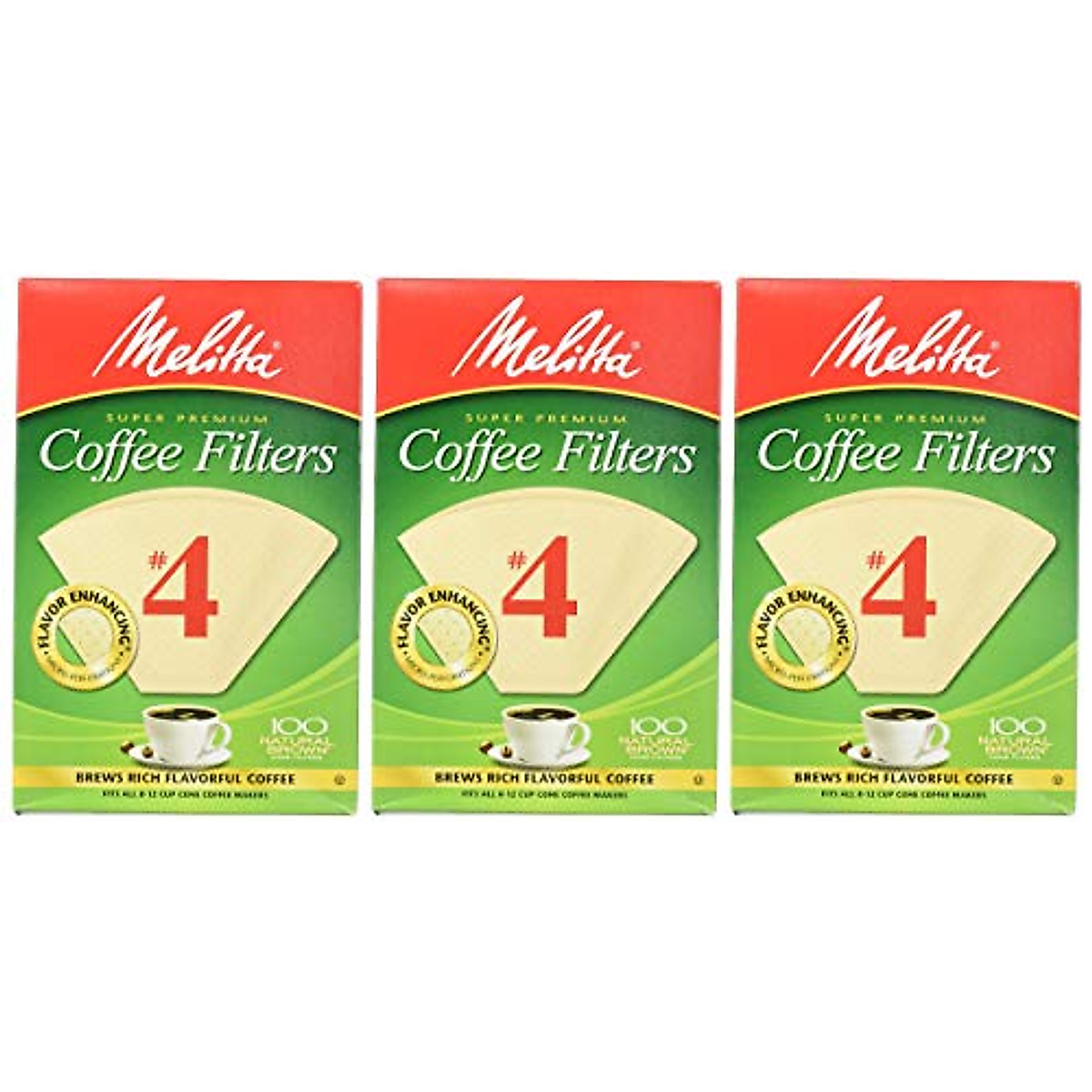 Melitta Cone Coffee Filters, Natural Brown #4, 300 Count (Pack Of 3)