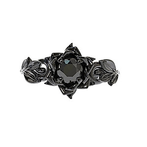 Black Solitaire Wedding Ring, Black Diamond Ring,Engagement Ring,Unique Solitaire Ring,Anniversary Ring 925 Sterling Silver 14K Black Gold Plated