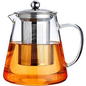 PARACITY Glass Teapot Stovetop 32 OZ, Borosilicate Clear Tea Kettle with Removable 18/8 Stainless Steel Infuser, Teapot Blooming and Loose Leaf Tea Maker Tea Brewer for Camping, Travel (950ML)