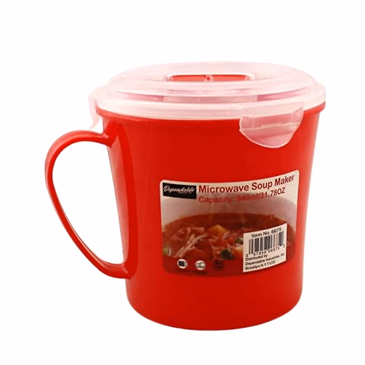 Dependable Industries Microwave Soup and Stew Maker Mug Noodles Steamer Ramen Oatmeal with Steam Vent and Splash Cover BPA-Free