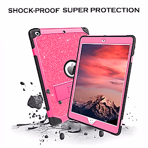 YINLAI Case for iPad 6th / 5th Generation, iPad 9.7 Case Glitter Women Hybrid Shockproof Protective Cover with Kickstand iPad 9.7-Inch iPad Air 2nd A1893/A1954/A1822/A1823, Hot Pink