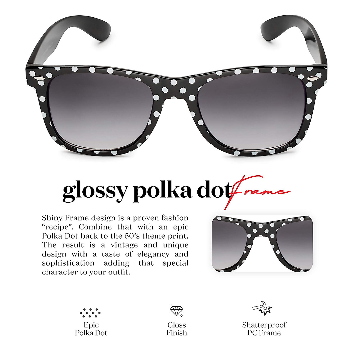 Retro Rewind Polka Dot Vintage Fashion Sunglasses for Women UV400 Trendy Fun Print Sun Glasses