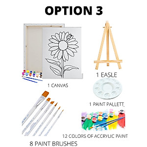 Essenburg Pre Drawn Canvas Sunflower II Paint Kit | Adult & Teen Sip and Paint Party Favor | DIY Date Night Couple Activity (S 8x10 CANVAS ONLY)