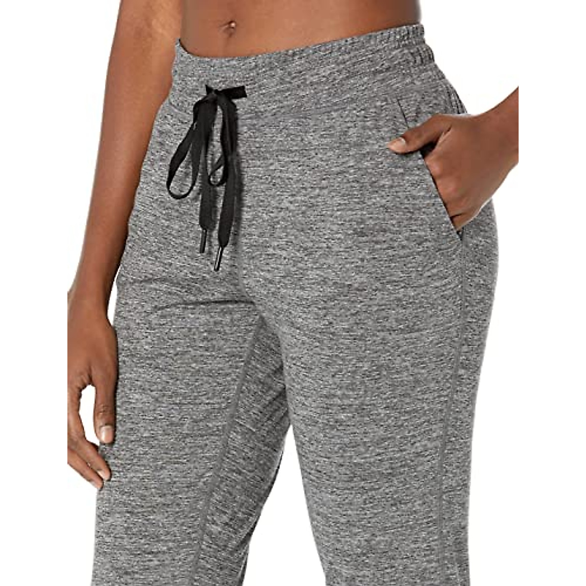 Amazon Essentials Women's Brushed Tech Stretch Crop Jogger Pant (Available in Plus Size), Dark Grey Space Dye, Medium