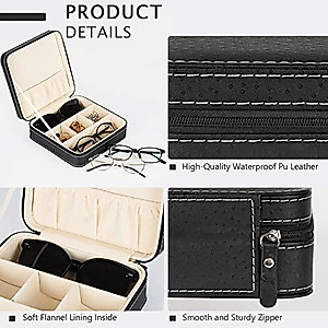 Olpchee Portable 3-Slot Glasses Storage Travel Sunglass Organizer Zipper Box Jewelry Leatherette Display Case Collector