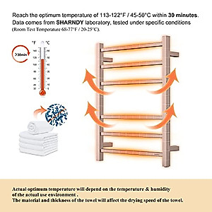 SHARNDY Towel Warmer Brushed Nickel for Bathroom Wall Mounted Bath Towel Heater Plug-in Electric Heated Towel Rack Stainless Steel Square 6 Bars Drying Rack ETW13C 68W 26.77x20.47x4.13 inches