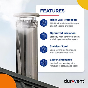 DuraVent DuraPlus 8 Inch Stainless Steel Round Chimney Cap with Triple Wall Design, Spark Arrestor Screen and Removable Screws, Silver