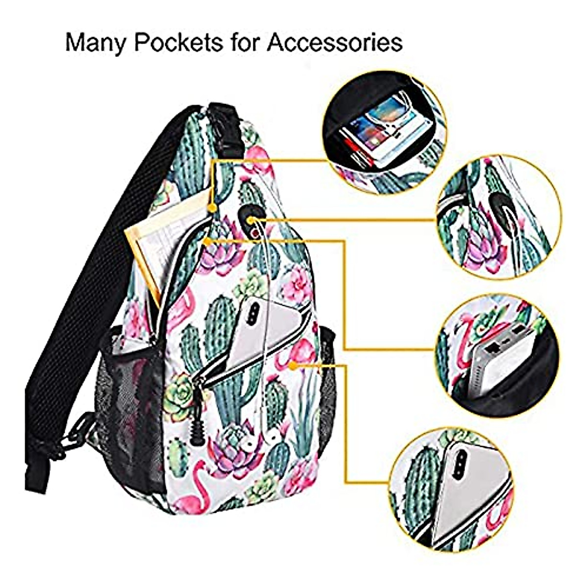 MOSISO Mini Sling Backpack,Small Hiking Daypack Pattern Travel Outdoor Sports Bag, Cactus