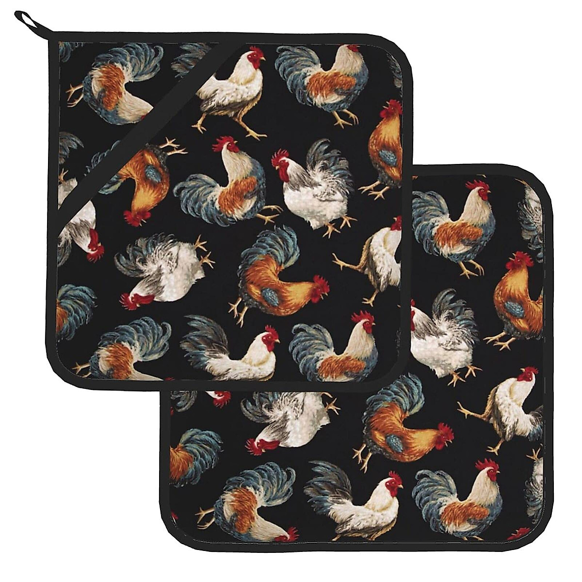 French Roosters Heat Resistant Potholders 8x8 in French Roosters Kitchen Pot Holders Sets Hot Handle for BBQ Cooking Baking Grilling Microwave Barbecue Four Seasons Hot Pads