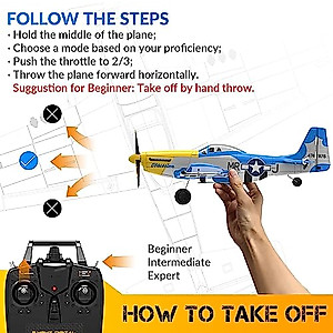 VOLANTEXRC RC Plane P51D Mustang RTF for Beginners, 2.4Ghz 4CH Remote Control Airplane Easy to Fly with Gyro Stabilization, Outdoor Hobby WWII Toy Gift for Kids & Adults (Blue)