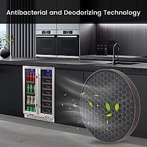 Acekool Wine and Beverage Refrigerator, 55 Cans and 20 Bottles Large Dual Zone Wine Cooler with Quiet Compressor, Blue LED, Dual Zone Temperature 24 Inch Under Counter Wine Fridge for Home Bedroom