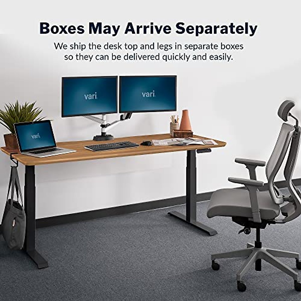 Vari- Standing Desk Adjustable Height (48" x30')- Electric Sit-Stand Computer Desk for Work or Home Office- Dual Motor with Memory Presets- Adjustable Desk from Varidesk- Black