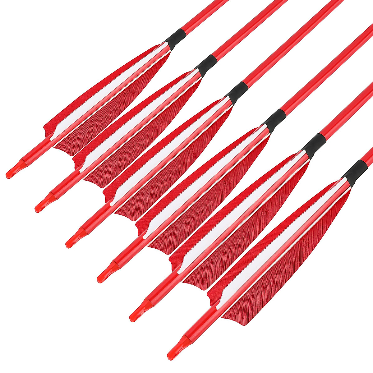 AMEYXGS 12Pcs Archery 30Inch Carbon Arrow Target Practice Hunting Arrow Spine 500 with 5inch Shield Turkey Feather Removable Tips for Traditional Recurve Compound Bow Longbow (Red1, 12)