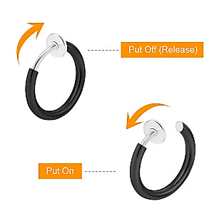 CrazyPiercing 8pcs of Surgical Steel Clip on Non-pierced Hoops Fake Nose Lip Ear Rings Piercing (black)