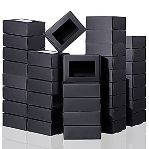 100 Pieces Soap Packaging Boxes Kraft Mini Paper Box with Window Present Packaging Box Treat Box for Homemade Soap Favor Treat Bakery Candy, 3.34 x 2.36 x 1.18 Inch(Black)