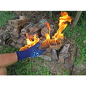 BlueFire Gloves BBQ Grill Firepit Oven Mitts Heat Resistant 932 Degrees F Lab Certified Professional Grade (X-Large, Blue)