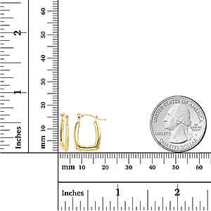 14K Yellow Gold Square Hoop Earrings with Hinged Clasp | 2x17mm Hoop | Hypoallergenic Hoops For Sensitive Ears | Squared Hoops | Solid Gold Earrings For Women