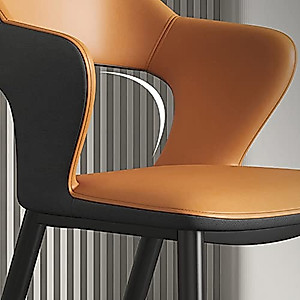 LITFAD Leather Indoor Upholstered Dining Chair with Arms Metallic Finish Open Back Side Chair Creative Restaurant Chair - 1 Piece Orange