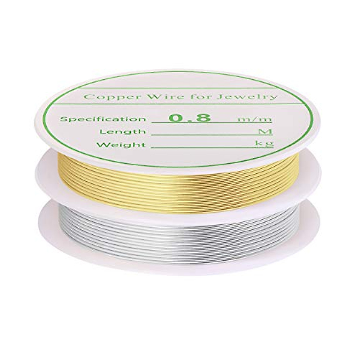 MIKIMIQI 2 Pack Jewelry Wire Craft Wire 20 Gauge Tarnish Resistant Jewelry Beading Wire Copper Beading Wire for Jewelry Making Supplies and Crafting, 0.8mm X 3m for Each Pack (Gold, Silver)