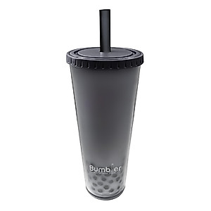 No Leak Reusable Boba Tea Cup | Tumbler in cute and unique Colors | 24 oz Large Double Wall Insulated | Wide Straw with lid and straw cleaner | Perfect for bubble milk tea or Smoothies - Black