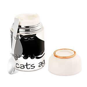 CUPADA Cute Different Cats Food Jar, Funny Quote Insulated Hot Food Jars Vacuum 17OZ with Folding Spoon for Work Trip Picnic Camping