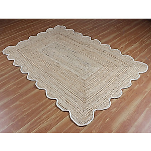 CASAVANI Scalloped Collection Rectangular Area Rug - 4' x 8', Beige Scallop Geometric Jute Rug Ideal for High Traffic Areas in Dining Room, Living Room, Bedroom