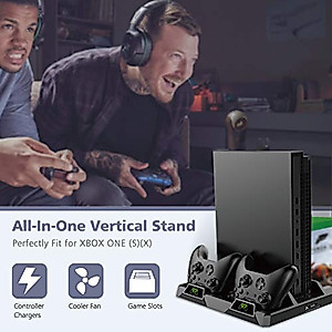 OIVO Cooling Stand for Xbox One/S/X, 2 Cooling Fan, Dual Controller Charging Dock Station with LED Indicators and 15 Game Slots for Xbox One/S/X