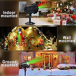 Christmas Lights Projector Outdoor, Christmas Laser Lights Landscape Spotlight Red and Green Star Show with Rf Wireless Remote Christmas Decorations for Outdoor Garden Patio Wall Xmas Holiday Party