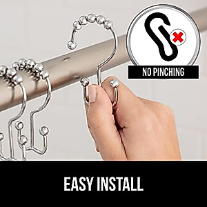 Gorilla Grip Shower Curtain Hooks, Stainless Steel Rust Resistant Easy Install Rings Set of 12 Decorative Ring for Bathroom Hanging Rods, Friction Free Metal Hook, Bath Room Accessory, Polished Chrome