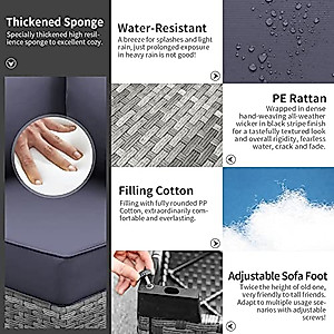 Patio Conversation Set Sectional Sofa 9 Pieces Outdoor Sectional Wicker Furniture Couch Storage Glass Table with Thicken(5") Anti-Slip Navy Blue Cushions Furniture Cover Grey PE Rattan