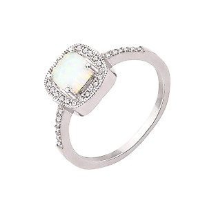 CloseoutWarehouse White Simulated Opal Princess Halo Ring Sterling Silver Size 14
